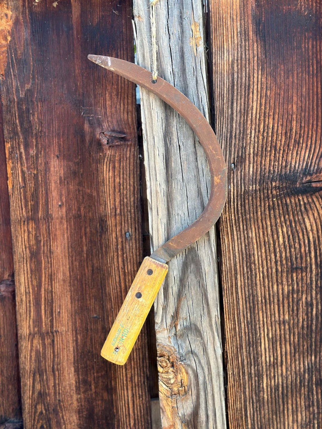 Vintage Curved Blade Sickle With Wooden Handle – Rustic Hand Tool, Farm ...