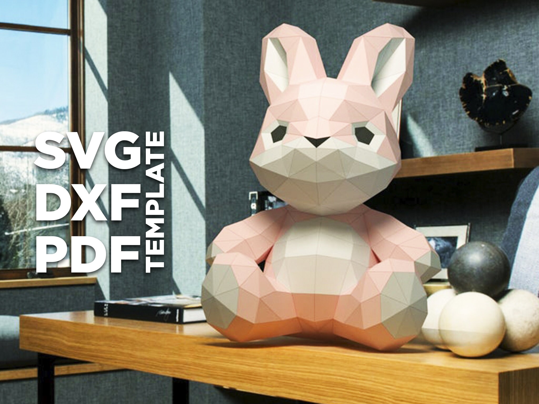 Rabbit Egg Papercraft 3D SVG DXF Pdf DIY Low Poly Paper Crafts Decor