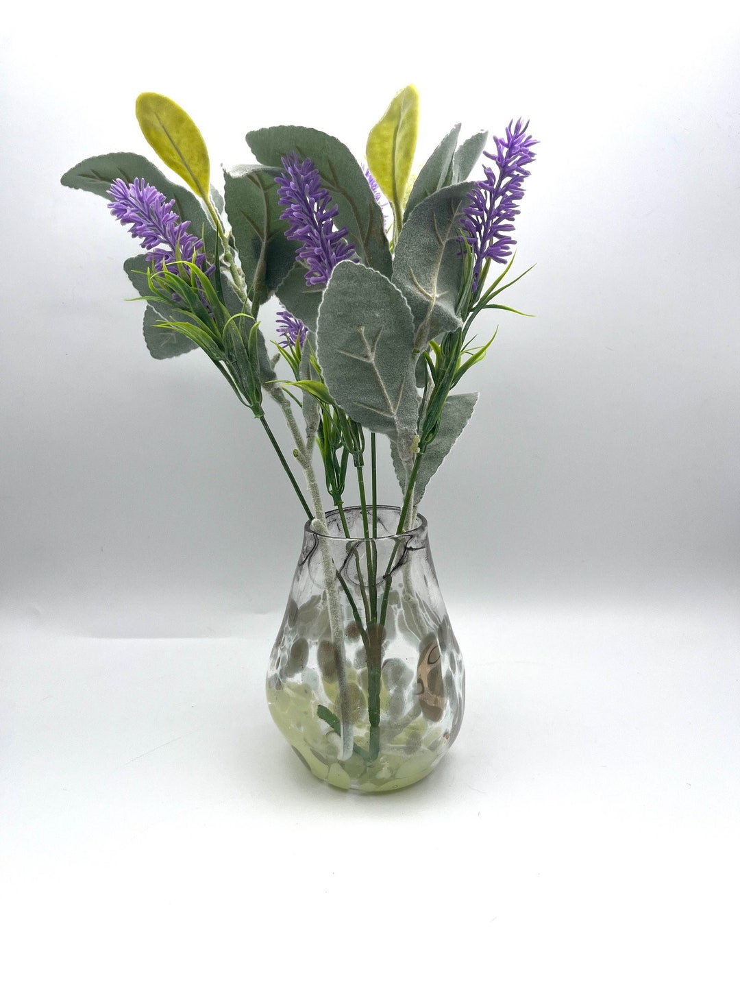 Green Tan Sparkle Speckled Clear Glass Flower Vase Propagating Pot ...