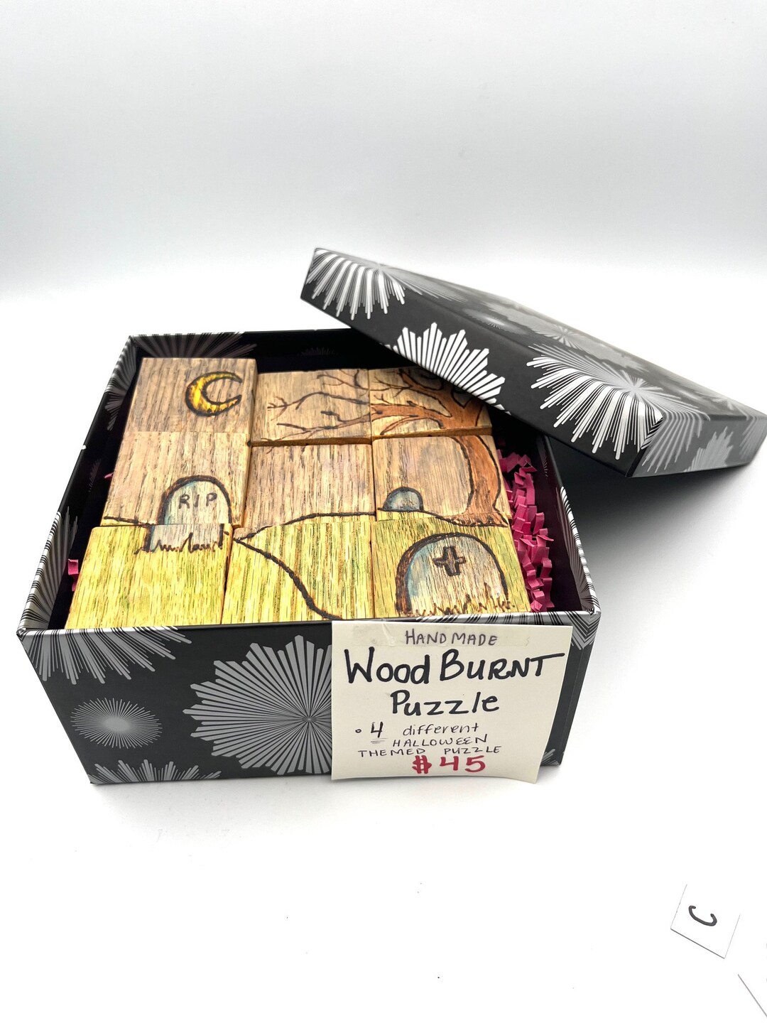 Wood Burned Halloween Themed 4 Sided Puzzle, WOOD HALLOWEEN PUZZLE ...