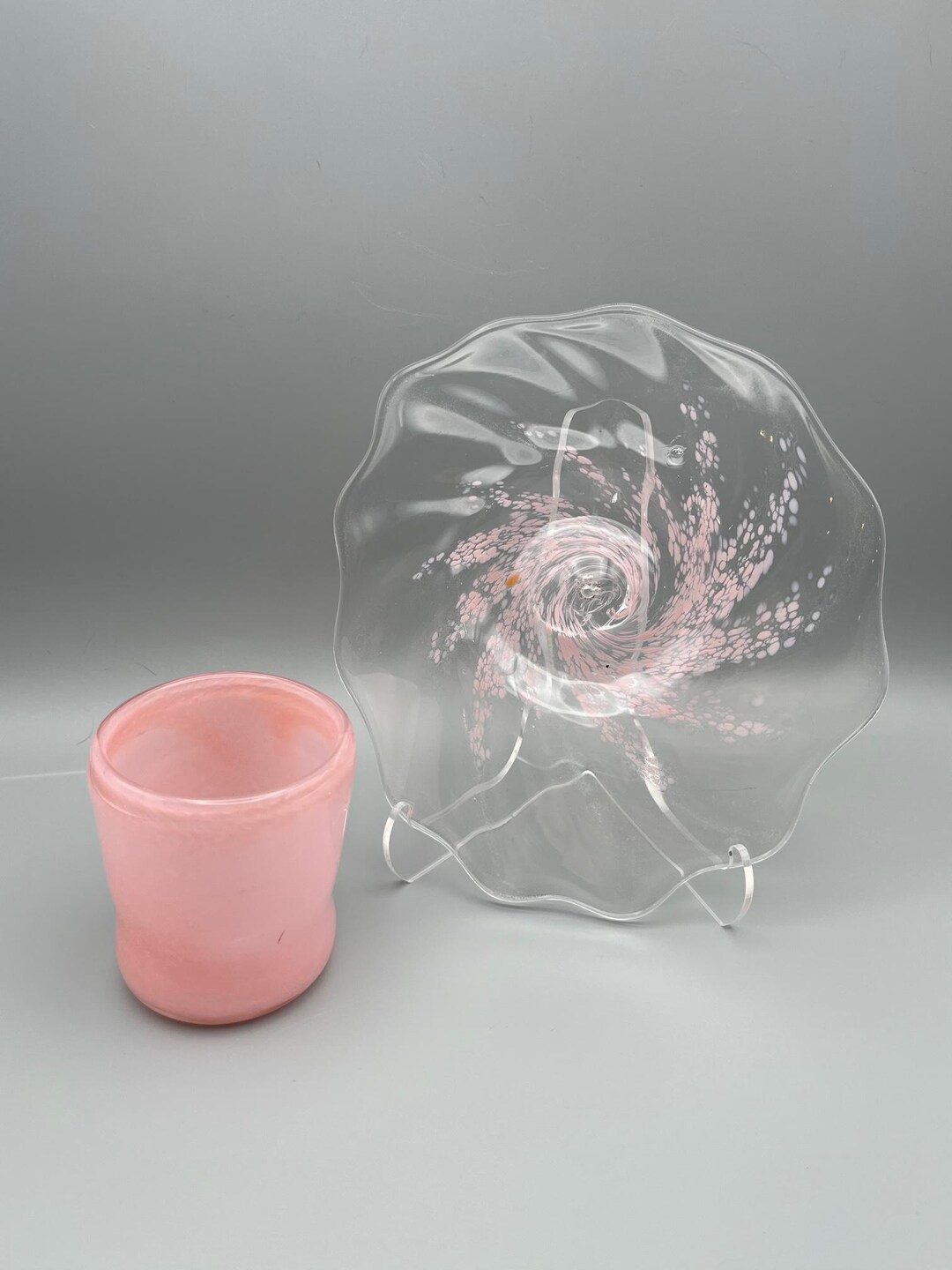 Pink and Glow in the Dark Glass Cup and Plate, Glass and Plate Set, Set ...