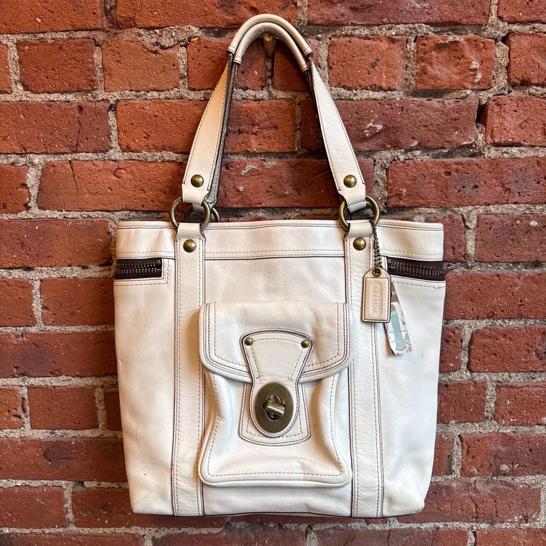 Vintage White Leather Coach Tote Bag- Legacy- Gigi A - Etsy