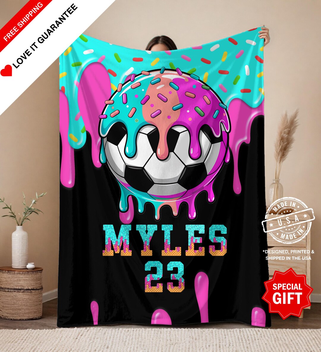 Personalized Soccer Drip Blanket With Name and Number, Unique Soccer ...