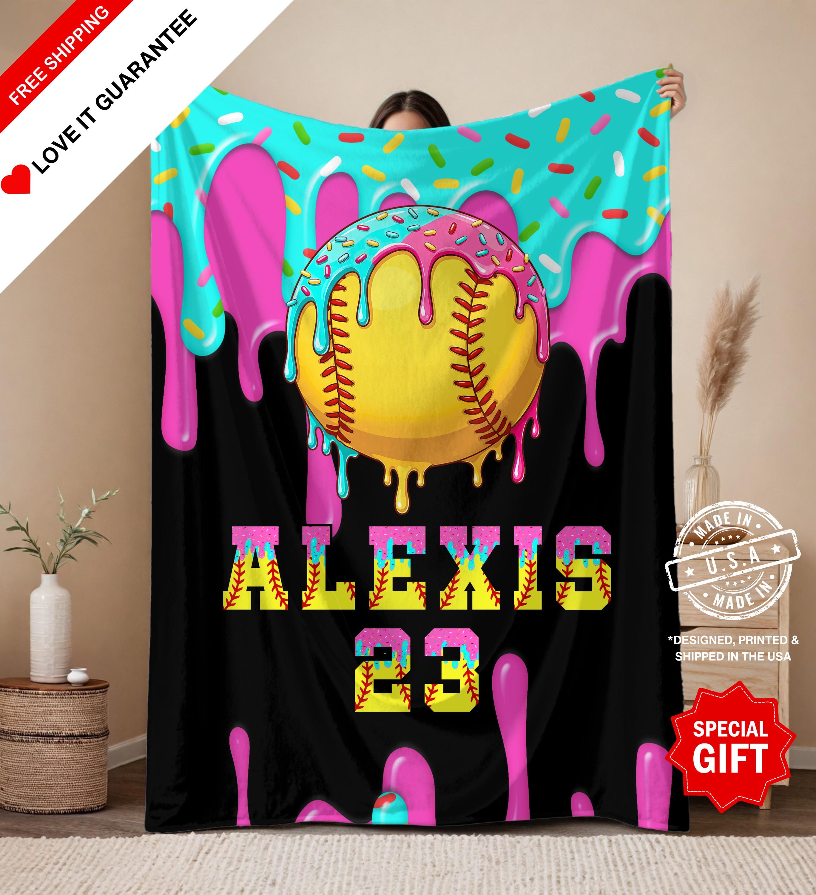 Personalized Softball Blanket Girl, Custom Softball Gifts for Girls ...