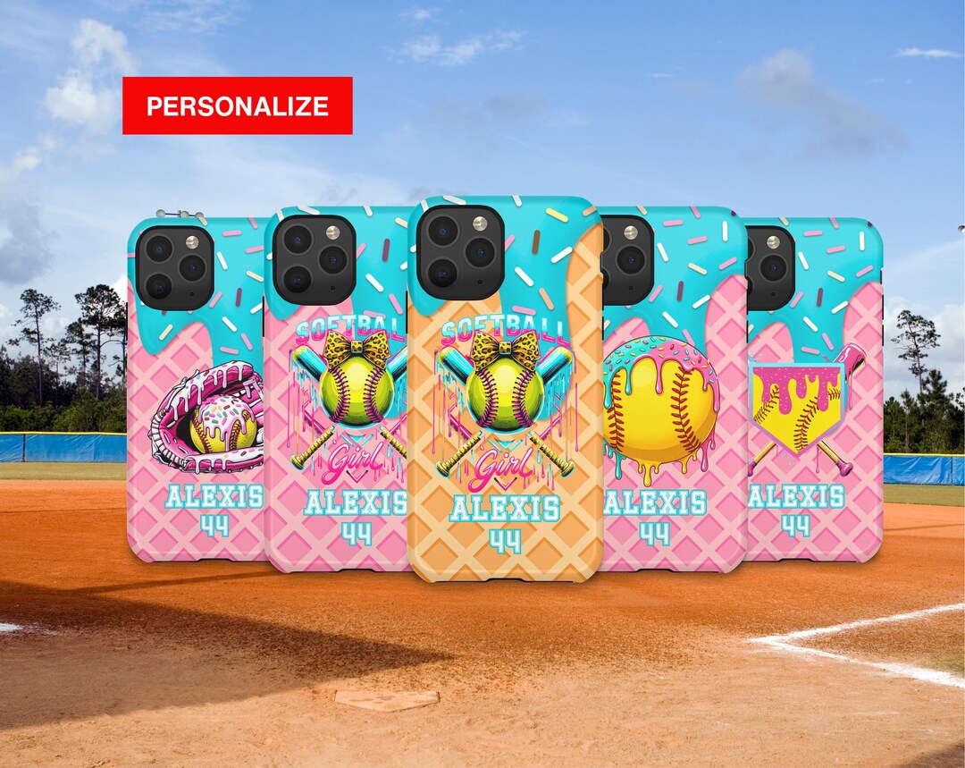 Personalized Softball Girl iPhone Case: Custom Name & Number, Ice Cream ...