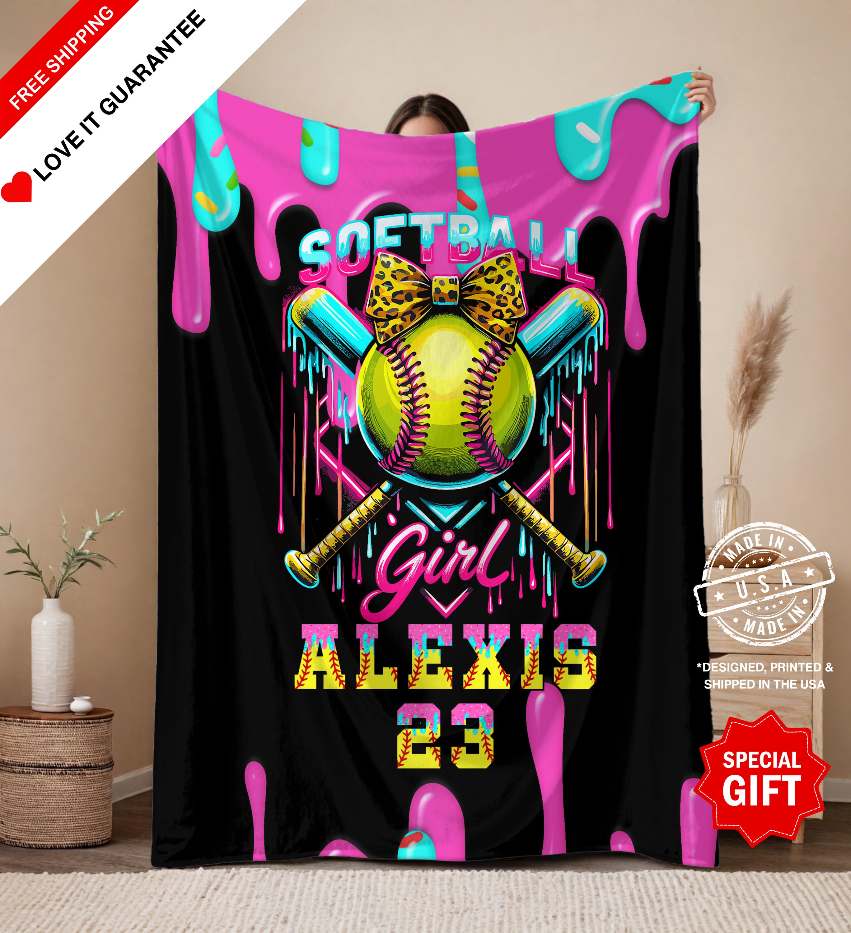 Personalized Softball Blanket Girl, Custom Softball Gifts for Girls ...