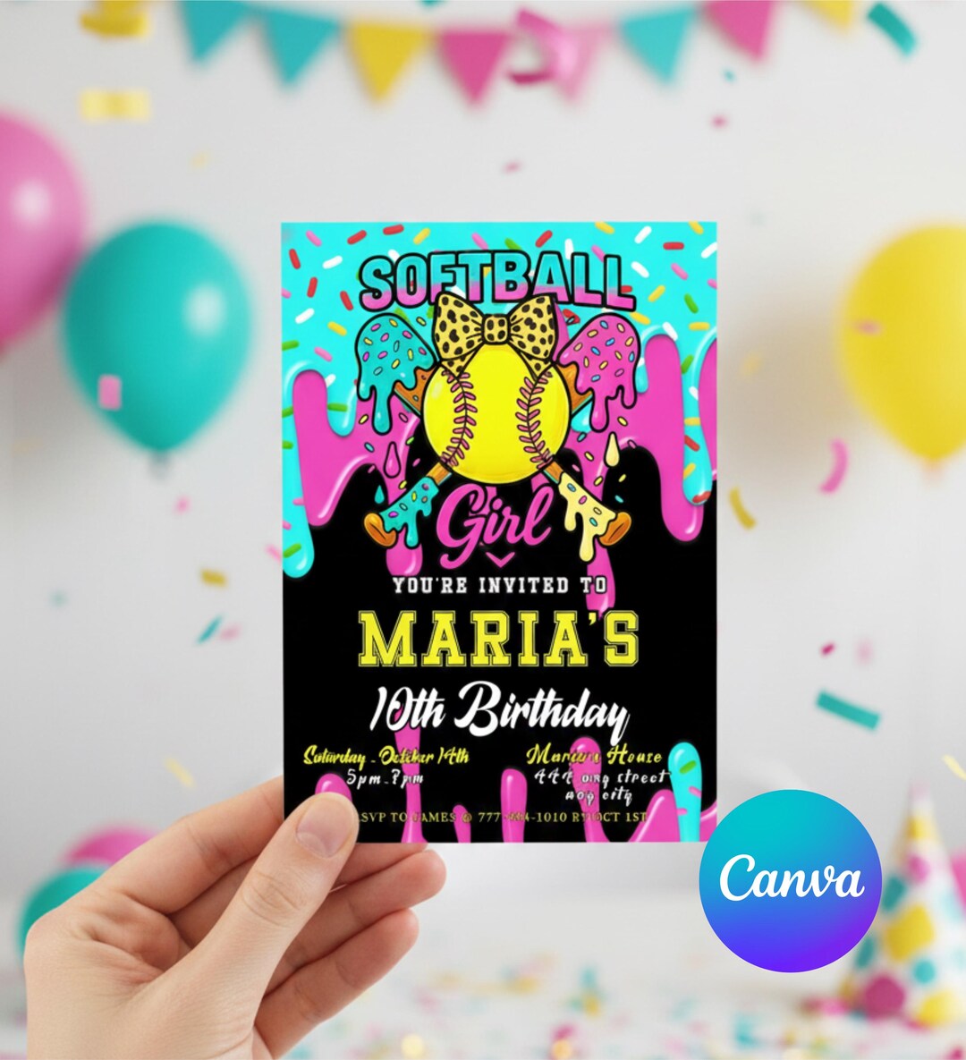 Editable Softball Birthday Invitation Template, Digital Birthday ...