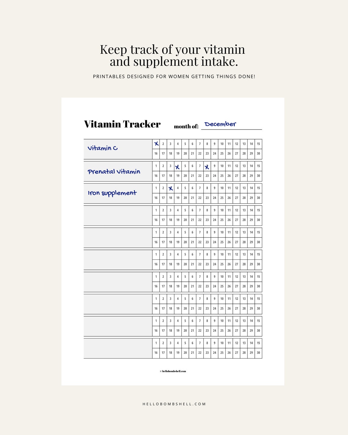 Vitamin Tracker Printable for 30 Days — PDF Download, Goodnotes ...