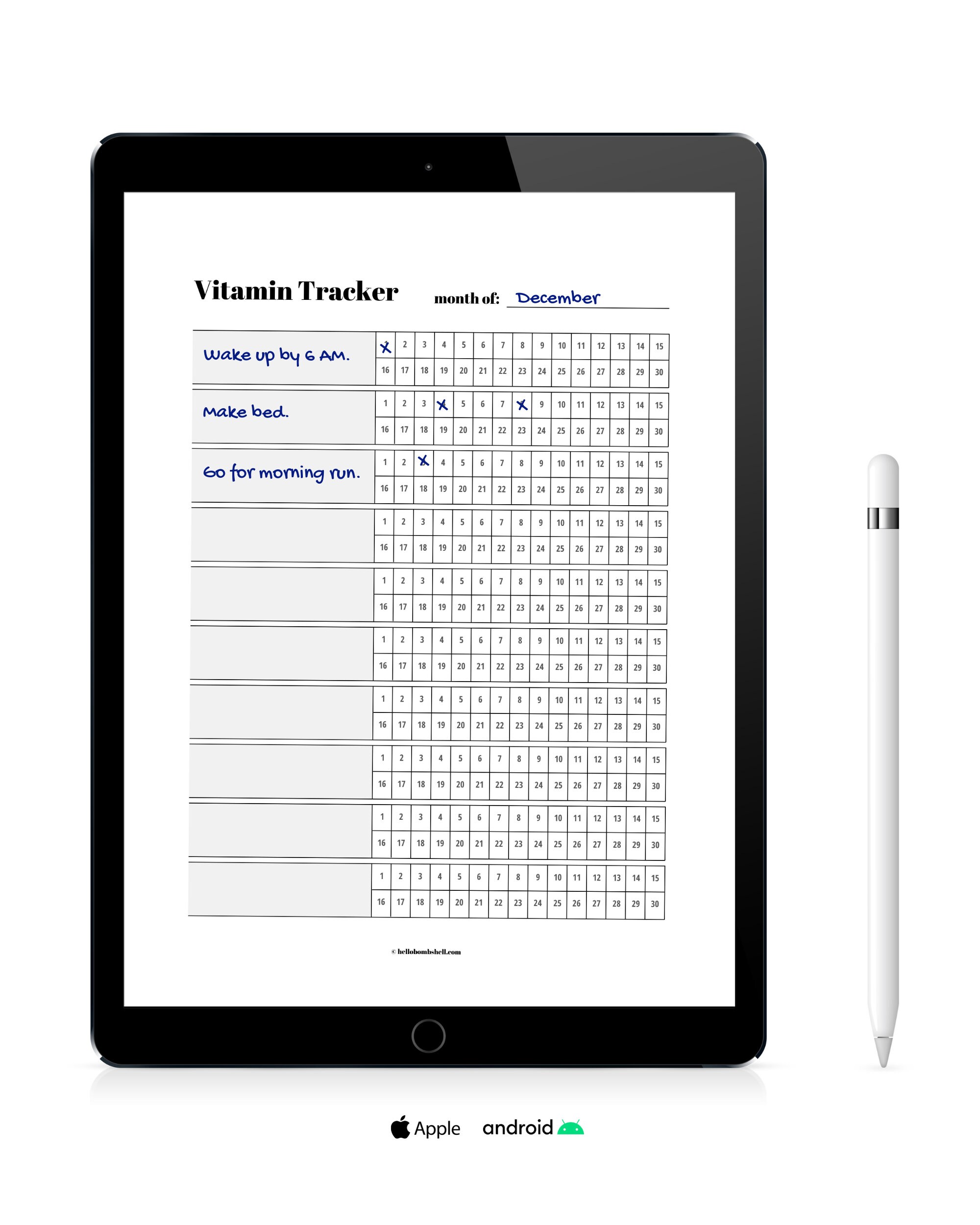 Vitamin Tracker Printable for 30 Days — PDF Download, Goodnotes ...
