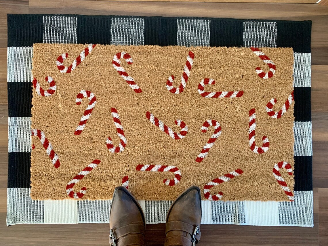 Falling Candy Canes Christmas Coir Door Mat - Etsy