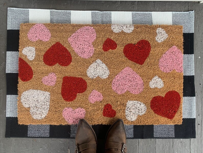 Falling Hearts Valentines Outdoor Coir Door Mat - Etsy
