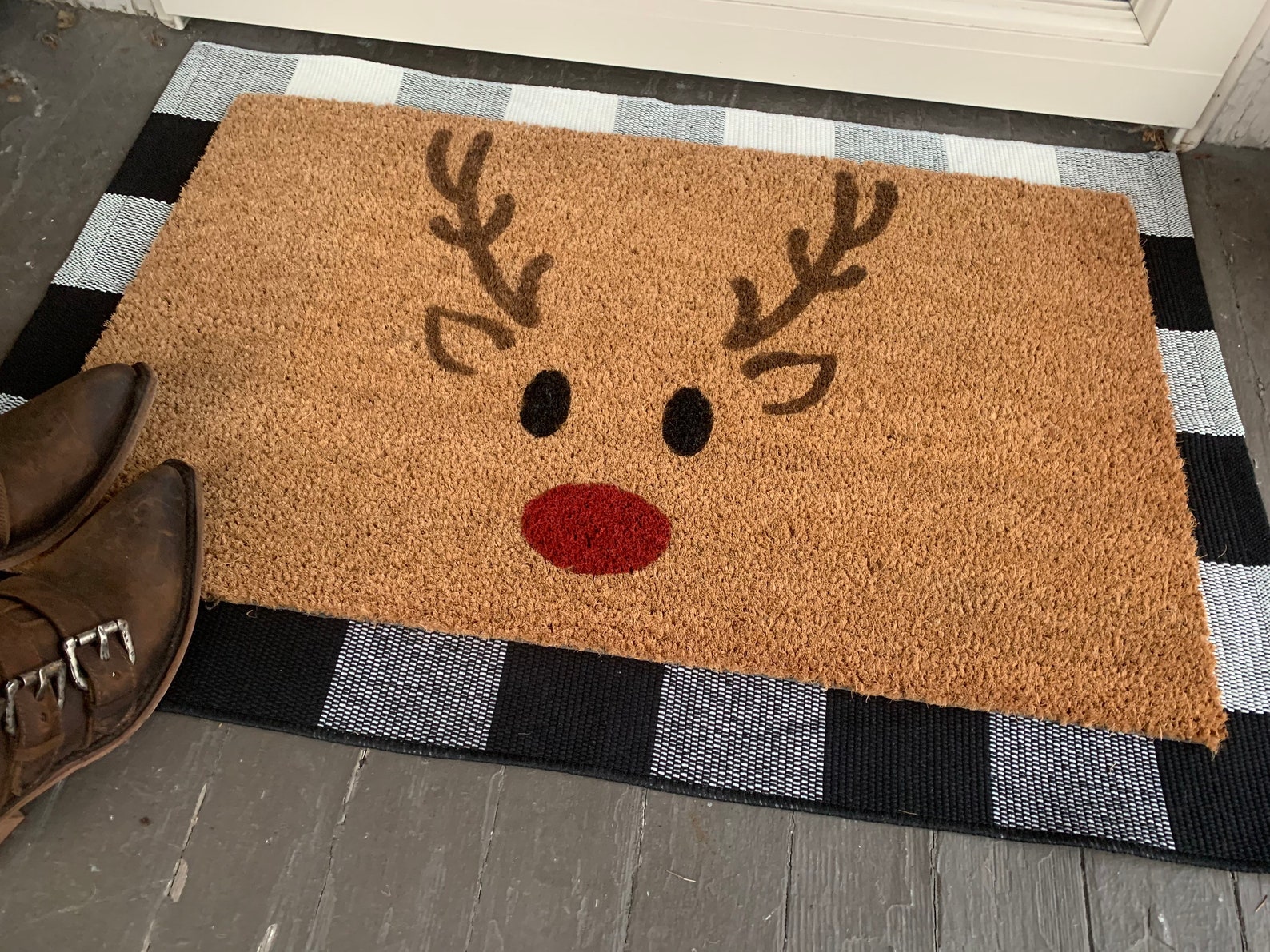 Reindeer Outdoor Coir Door Mat - Etsy
