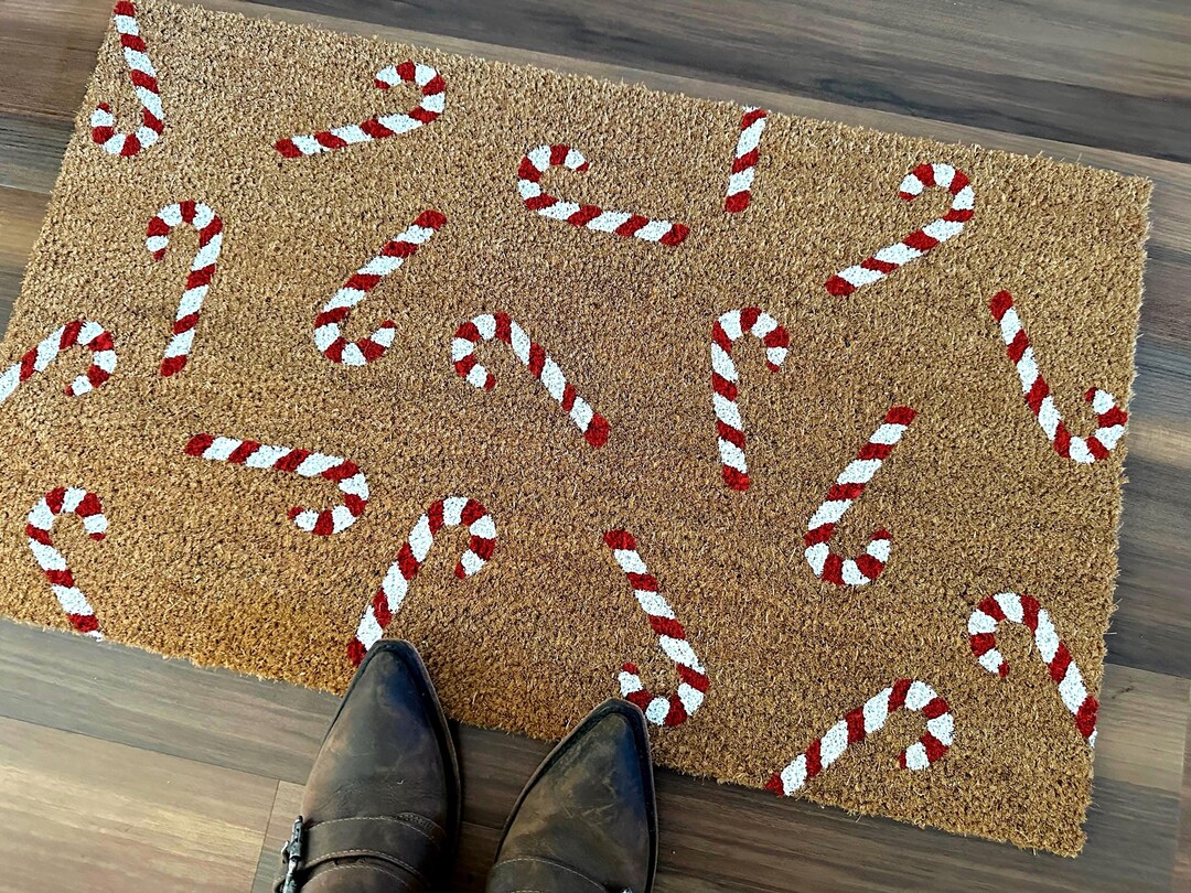 Falling Candy Canes Christmas Coir Door Mat - Etsy