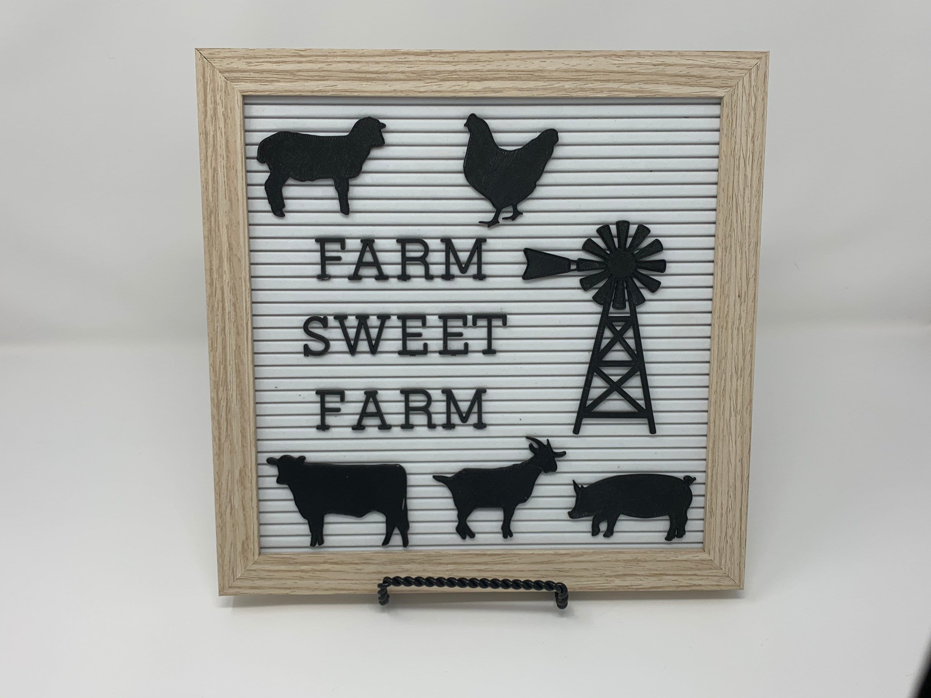 Five Farm Animal Felt Letter Board Icons Set - Chicken, Cow, Goat, Pig ...