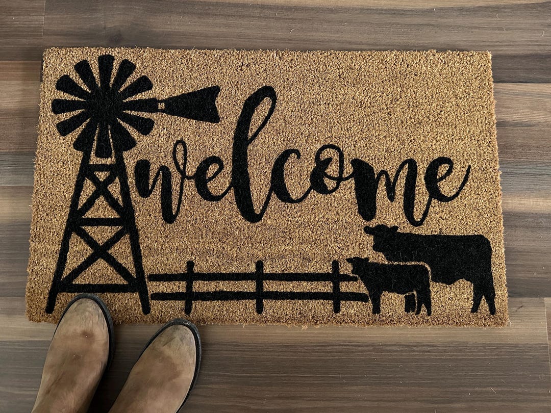Welcome Farm/ranch/pasture Scene Outdoor Coir Door Mat - Etsy