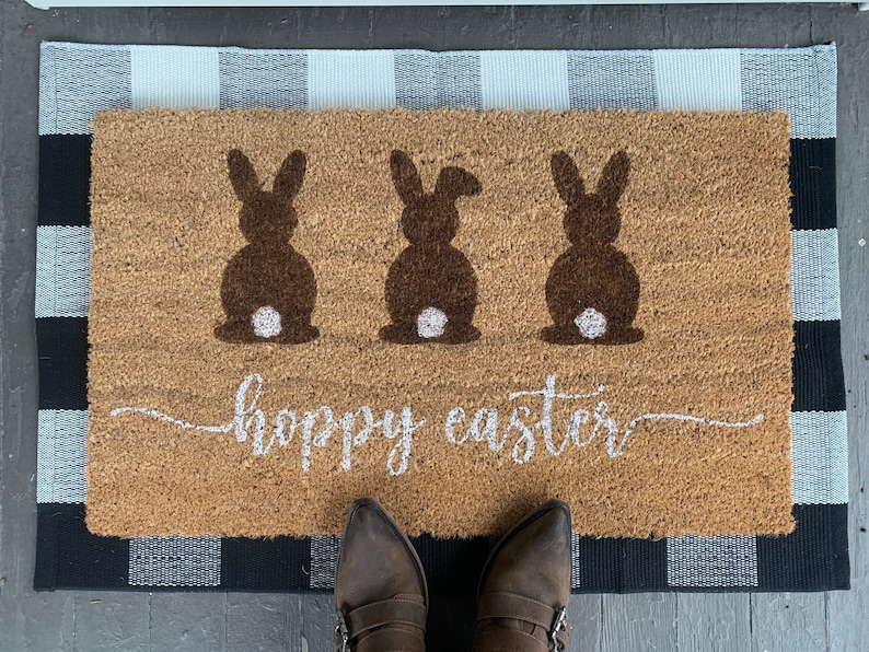 Hoppy Easter Outdoor Coir Door Mat - Etsy