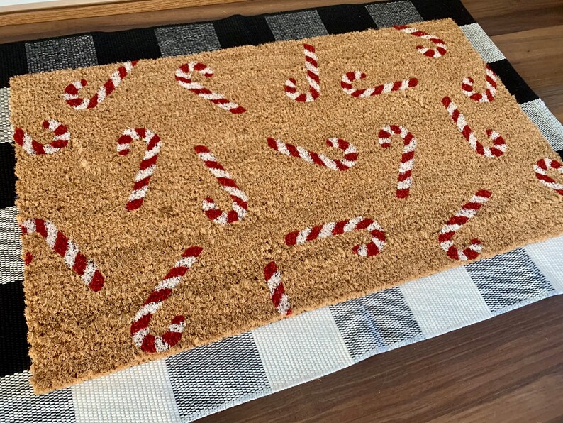 Falling Candy Canes Christmas Coir Door Mat - Etsy
