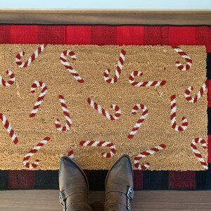 Falling Candy Canes Christmas Coir Door Mat - Etsy