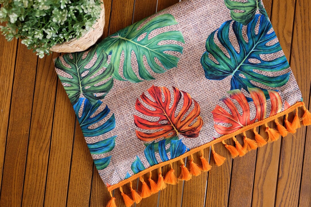 Palm Leaf Table Runner, Banana Leaf Table Decor, Tropical Table Runner ...