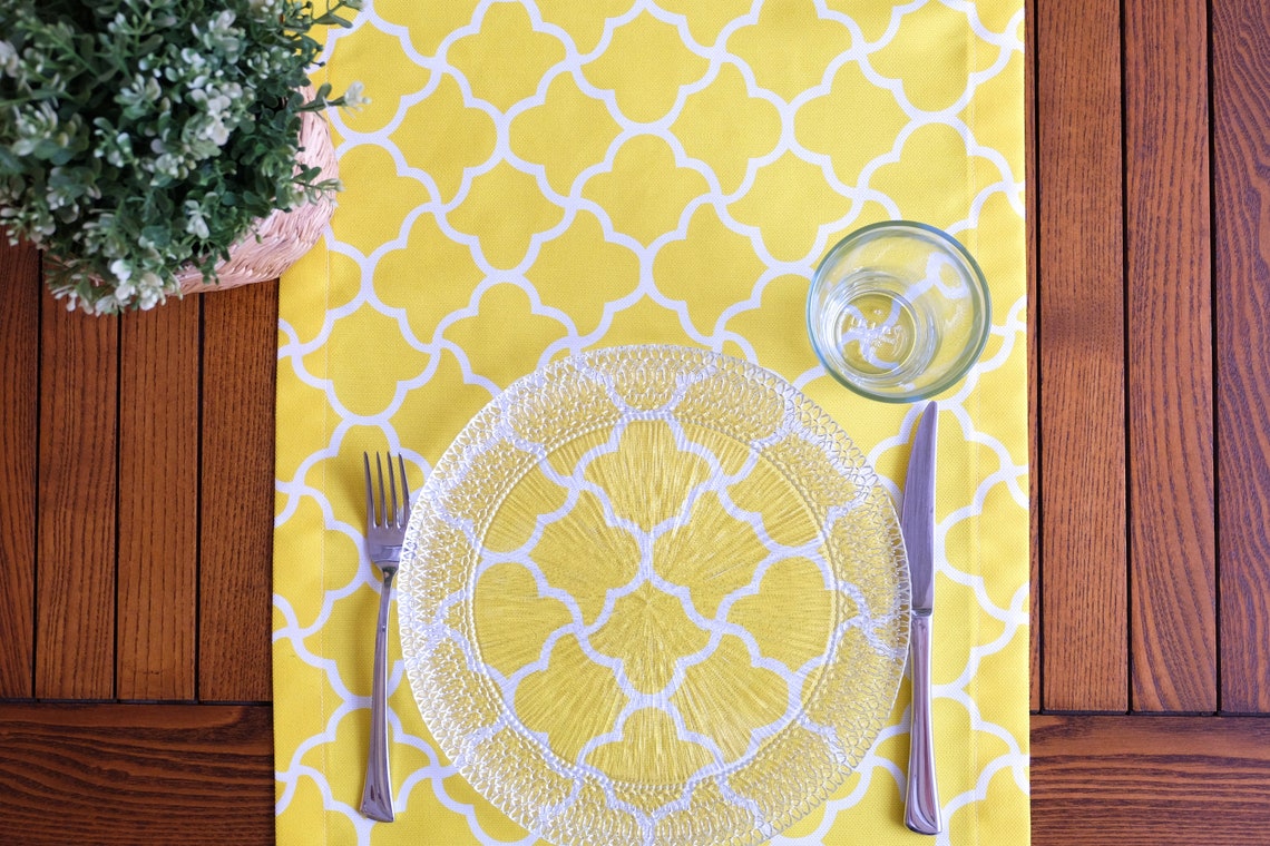 Yellow Table Runner, Moroccan Quatrefoil Table Runner, Yellow Table ...