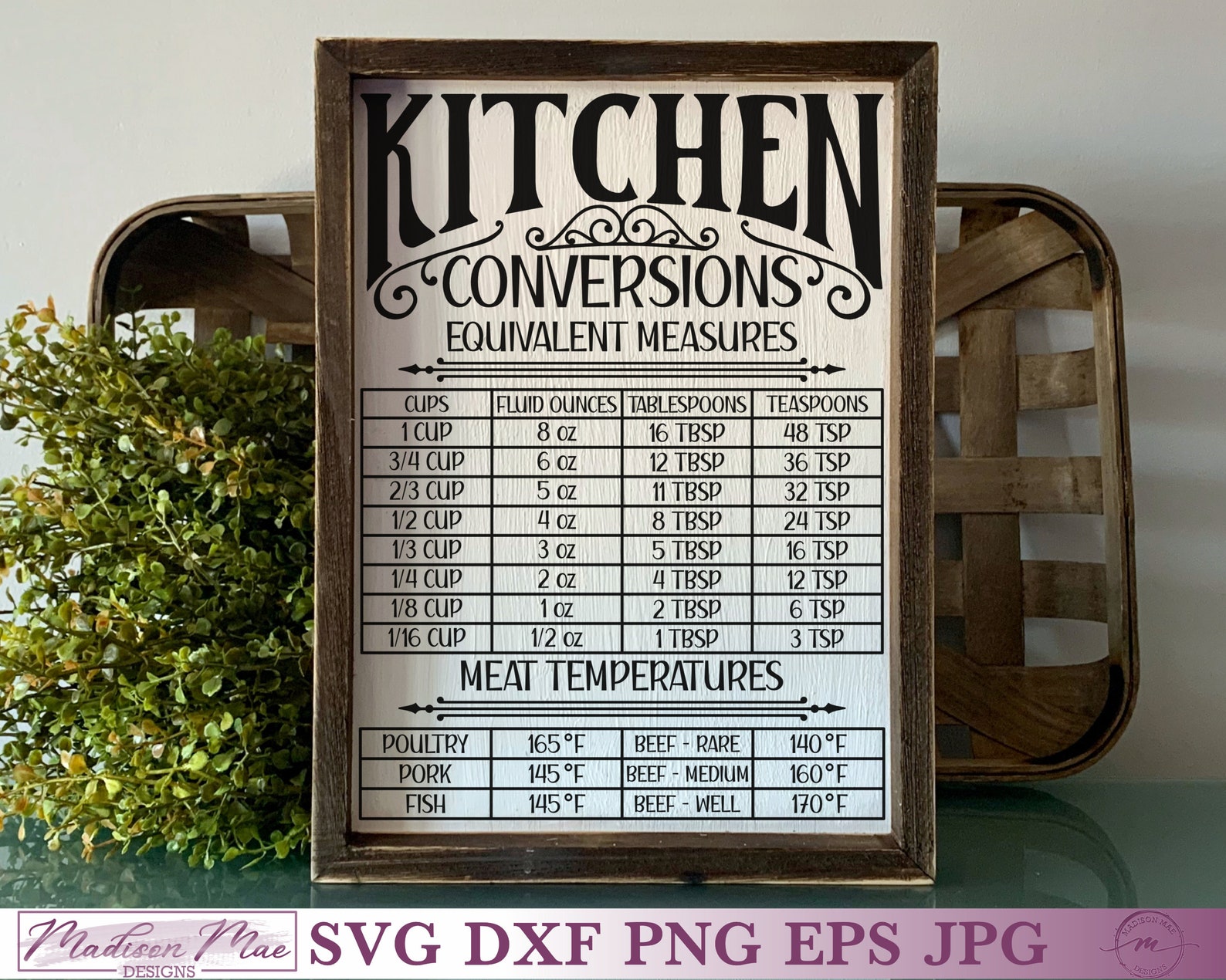 Kitchen Conversions Chart - Farmhouse Sign SVG for Cricut, Silhouette ...