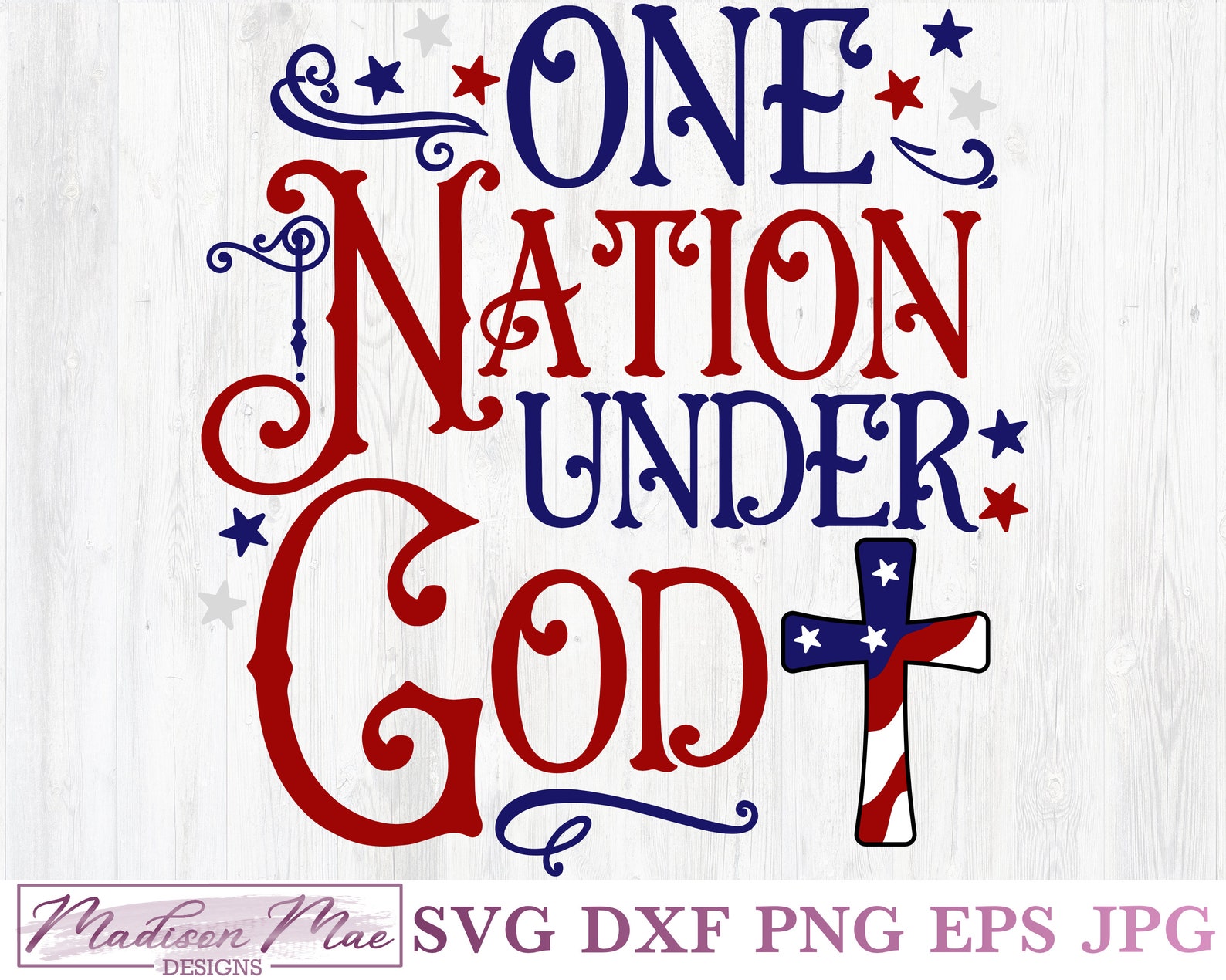 One Nation Under God, Patriotic SVG, American Flag Cross, Fourth of ...