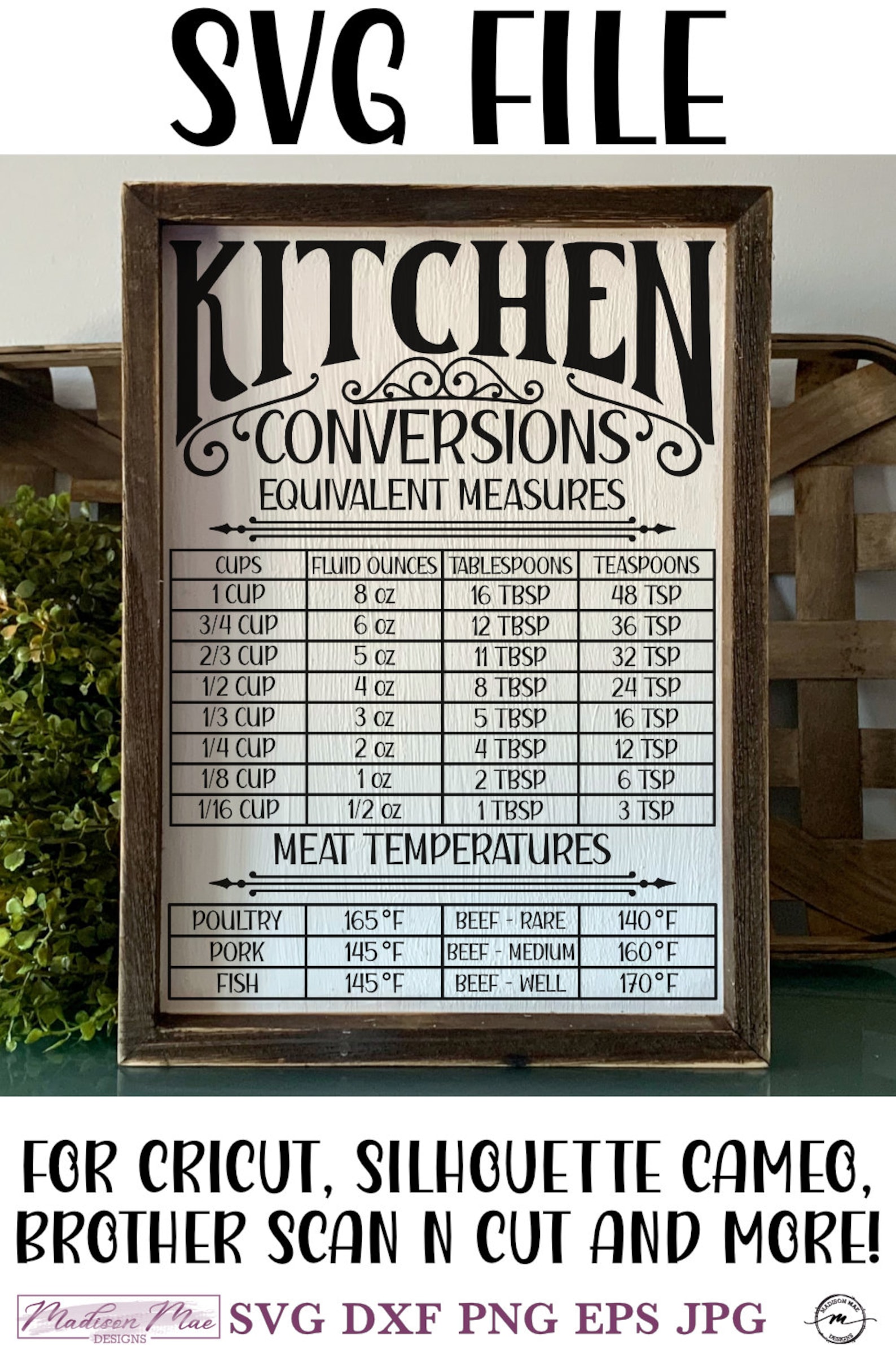 Kitchen Conversions Chart Farmhouse Sign SVG for Cricut - Etsy