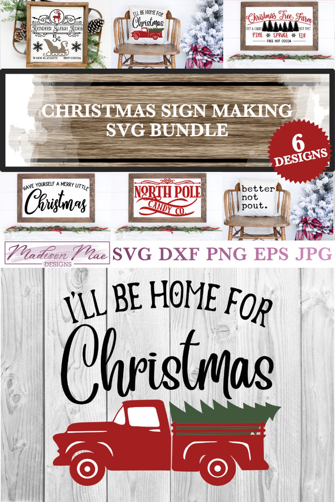 Christmas Sign SVG Bundle 6 Designs Digital Cut File for - Etsy