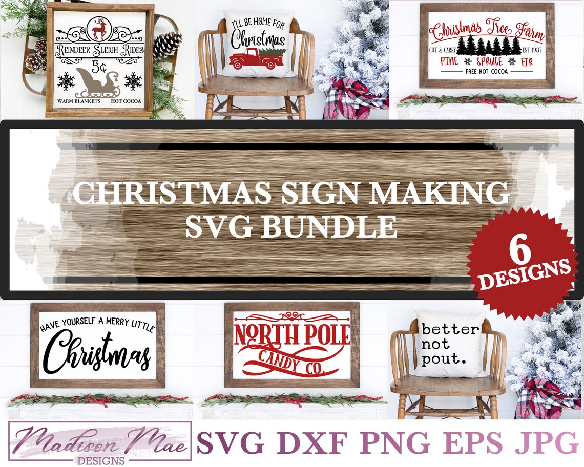 Christmas Sign SVG Bundle 6 Designs Digital Cut File for - Etsy