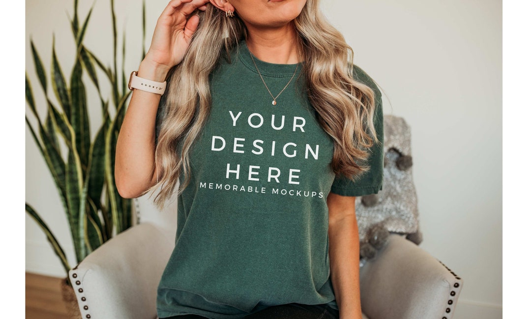 Comfort Colors C1717 Blue Spruce Shirt Mockup - Blue Spruce Shirt ...