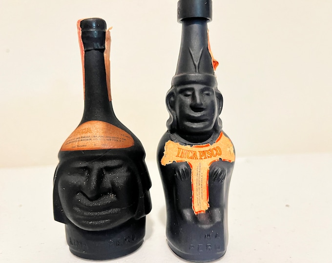 Vintage Inca Pisco Lima Peru Set of 2 Liquor Mini Black Bottle Tiki - Etsy