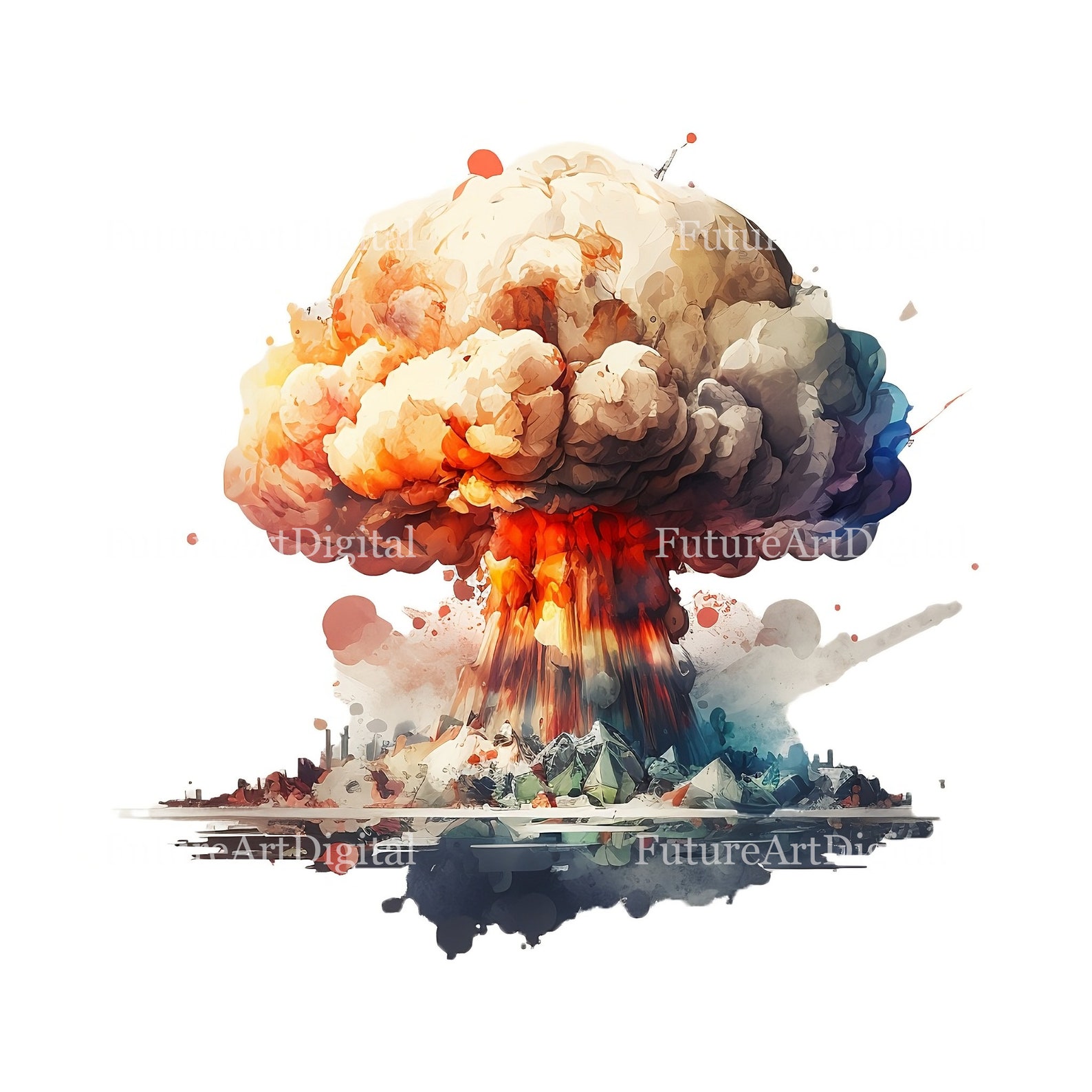 Watercolor Nuclear Explosion PNG, Nuclear Blast Digital Clipart, Atomic ...