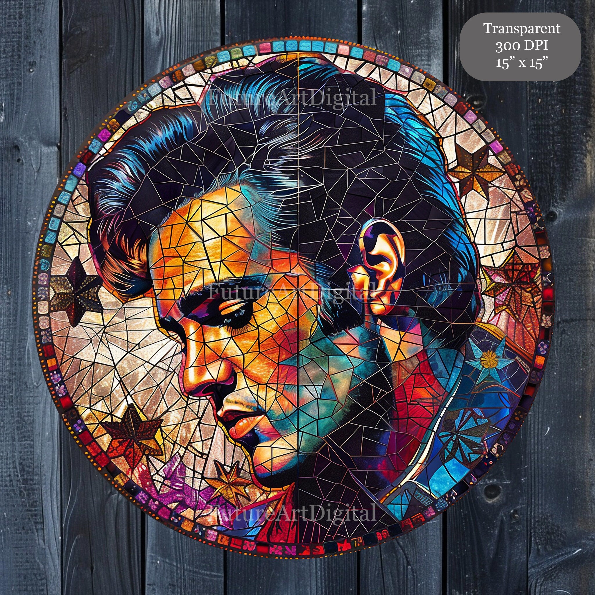 12 Stained Glass Elvis Presley Digital Clipart, Elvis Coaster ...