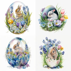 Watercolor Easter Bunny Digital Wall Art, Easter Egg Sublimation PNG ...
