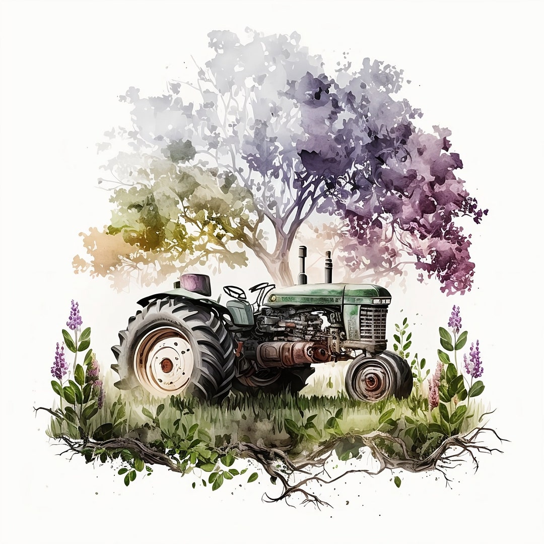 Watercolor Farm Tractor PNG, Tractor Sublimation Decor, Tractor Digital ...
