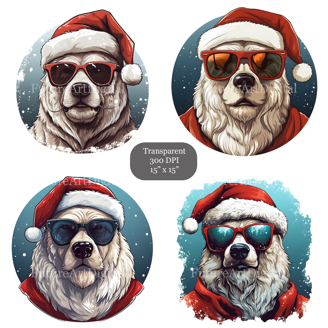 8 Christmas Polar Bear Digital Clipart Bundle, Junk Journal, Christmas ...