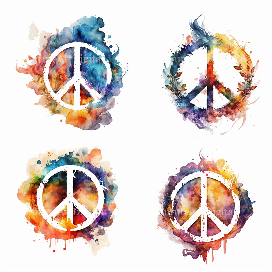 Watercolor Peace Symbol Digital Clipart, Peace Sign Sublimation Wall ...
