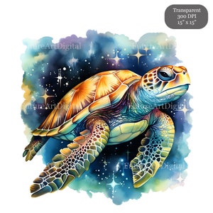 12 Watercolor Sea Turtle Digital Clipart, Celestial Sea Turtle Scrapbooking Clipart Bundle ...