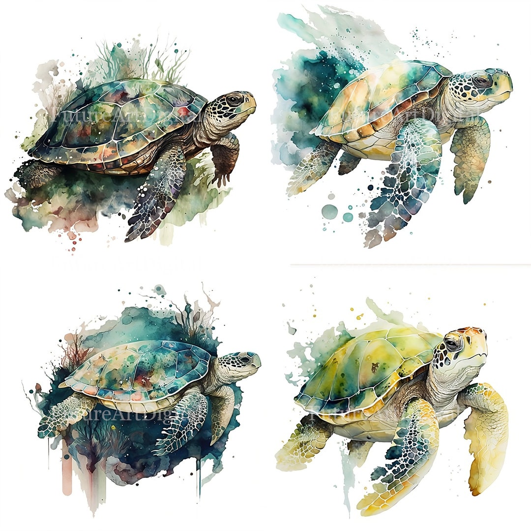 Watercolor Sea Turtle Sublimation PNG, Sea Turtle Digital Clipart, Sea ...