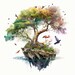 Watercolor Tree on a Floating Island Sublimation Clipart, Giant Tree ...
