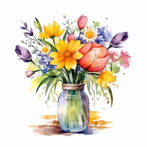 Watercolor Spring Flower Bouquet Sublimation PNG, Flower Bouquet ...