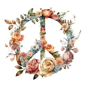 Watercolor Peace Sign With Roses Sublimation PNG, Peace Symbol Digital ...
