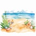 Watercolor Beach With Sea Digital Clipart, Beach Printable Wall Art ...
