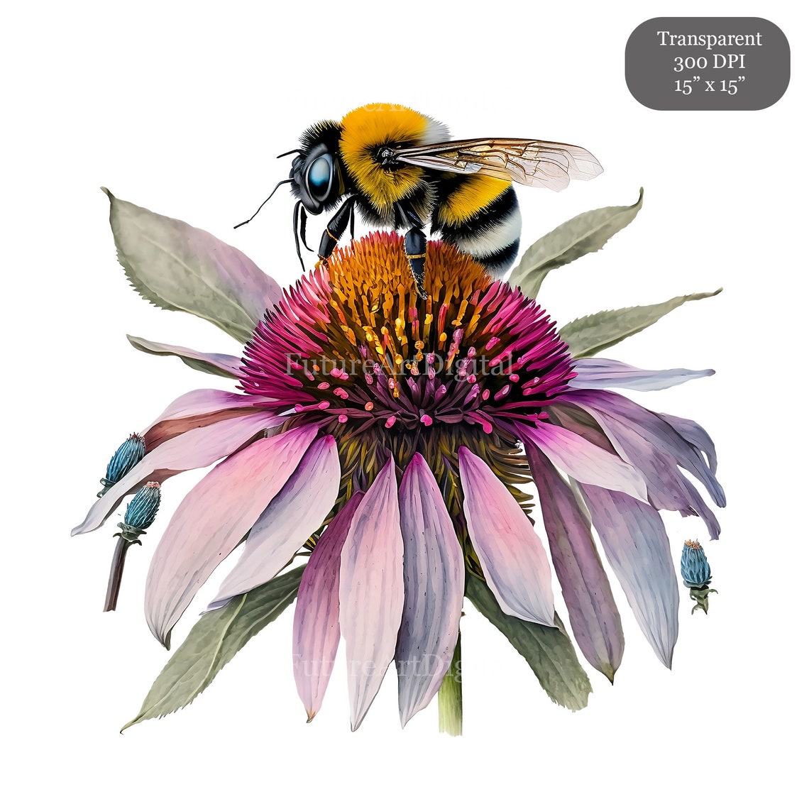 Watercolor Bee With Flowers PNG, Bee Digital Clipart, Bee Sublimation ...