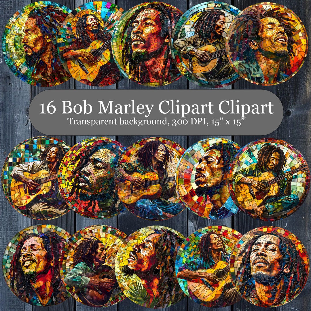 16 Stained Glass Bob Marley Sublimation PNG, Round Stained Glass Bob ...
