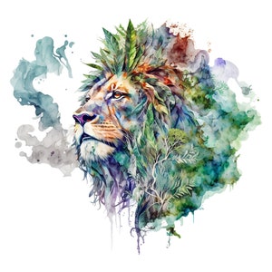 Watercolor Cannabis Lion Digital Clipart, Lion Head Sublimation PNG ...