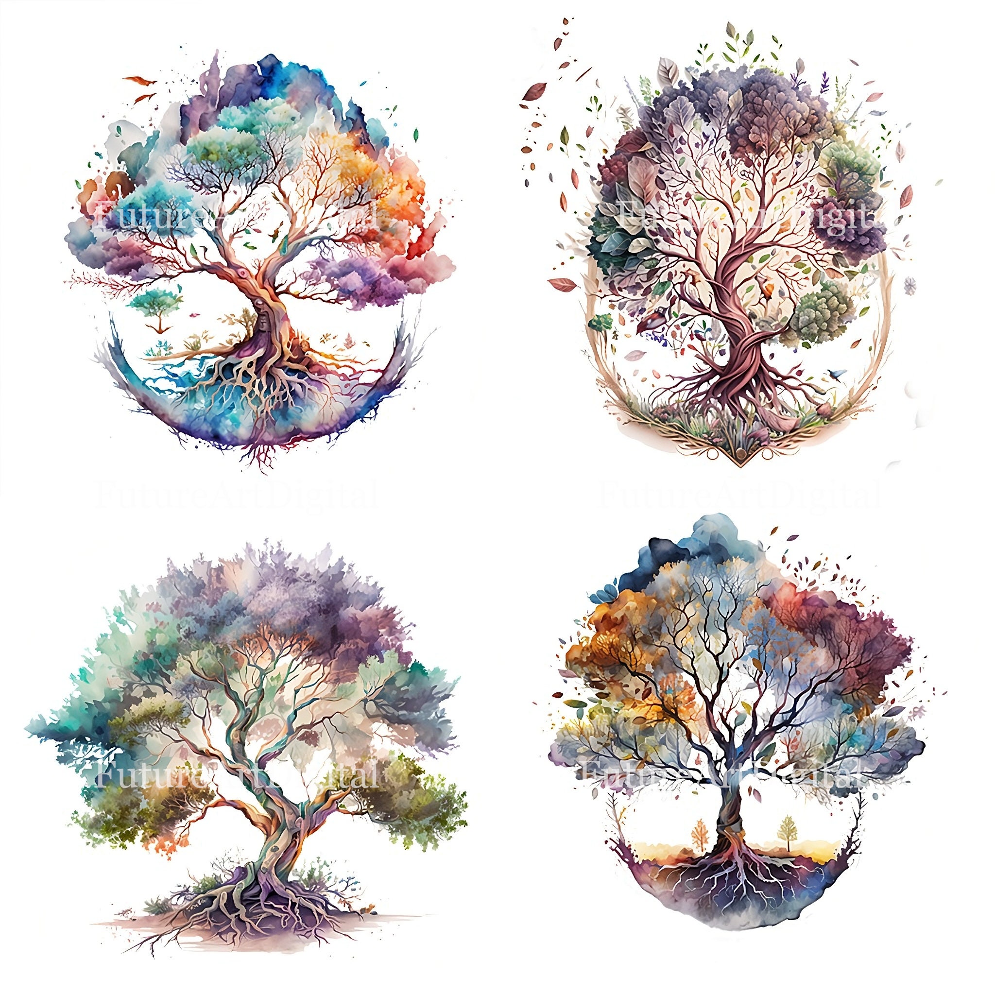 Watercolor Tree of Life Sublimation PNG, Tree of Life Digital Clipart ...