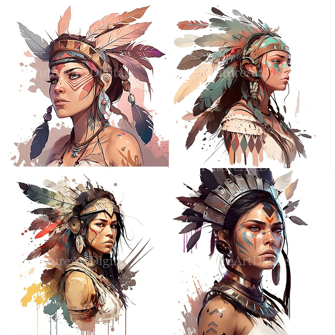 Watercolor Aztec Girl Sublimation PNG, Aztec Warrior Girl Digital ...