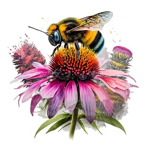 Watercolor Bee With Flowers PNG, Bee Digital Clipart, Bee Sublimation ...