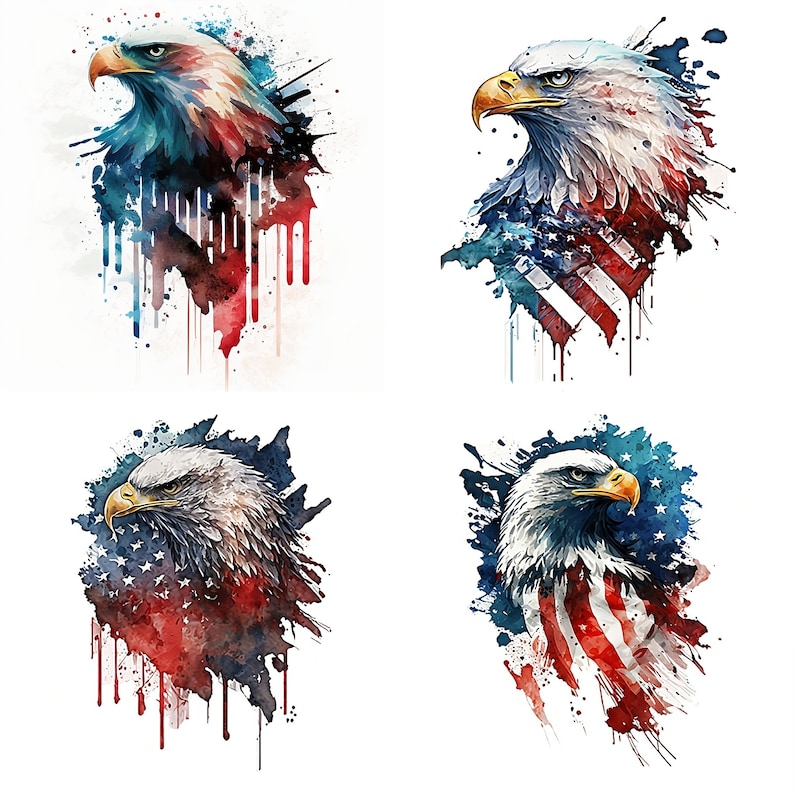Watercolor Patriotic Eagle PNG American Flag Digital Clipart - Etsy